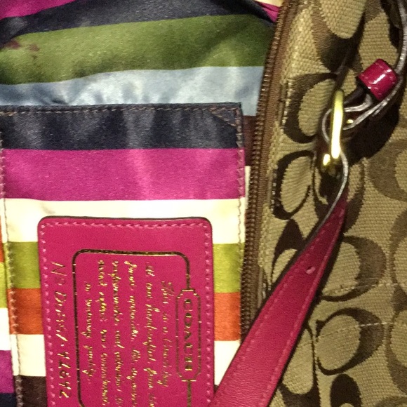 Coach | Bags | Coach Logo Insignia Brown Dark Pink Mini Bag | Poshmark